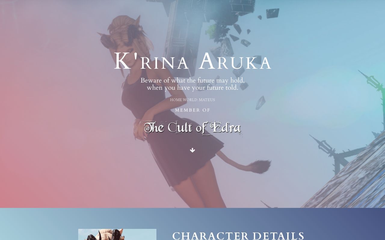 K'rina Aruka FFXIV RP Carrd